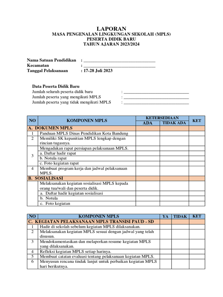 Contoh Laporan MPLS, Nita. S | PDF