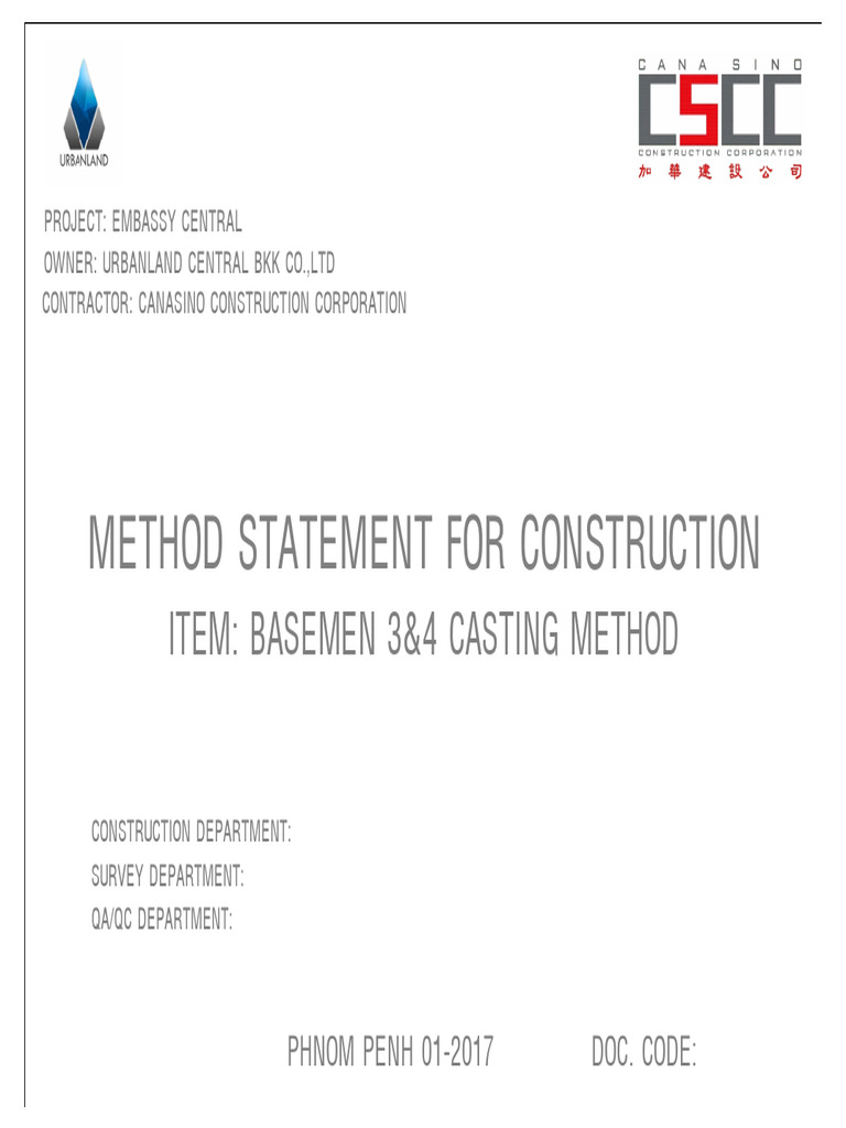 Basement 3&4 Casting Method Statement | PDF