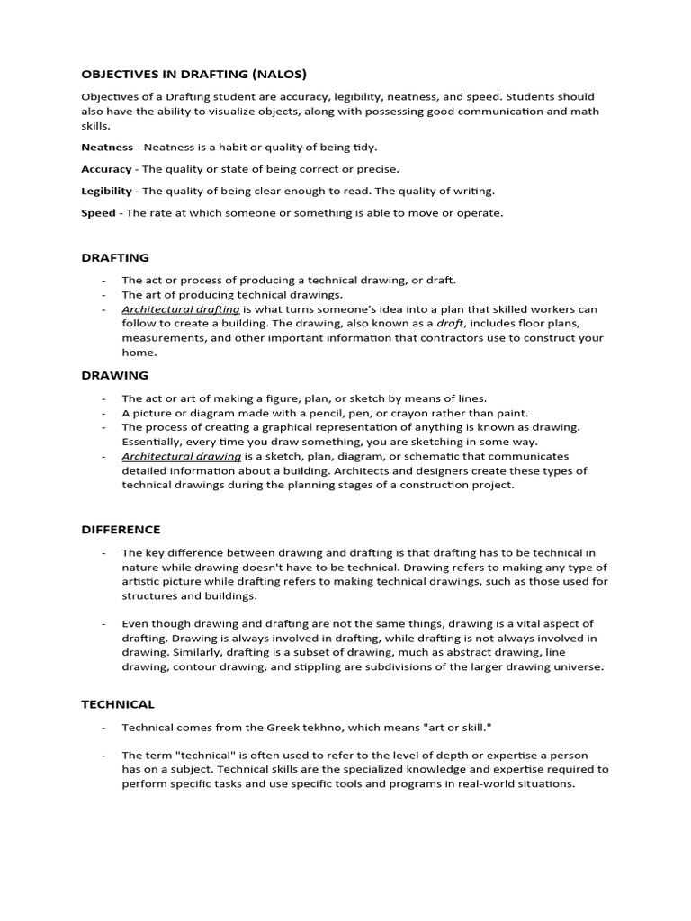 Objectives in Drafting | PDF | Technical Drawing | Drawing