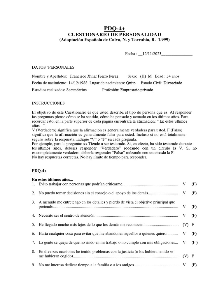 Test PDQ4 | PDF | Ansiedad | Depresión (estado de ánimo)