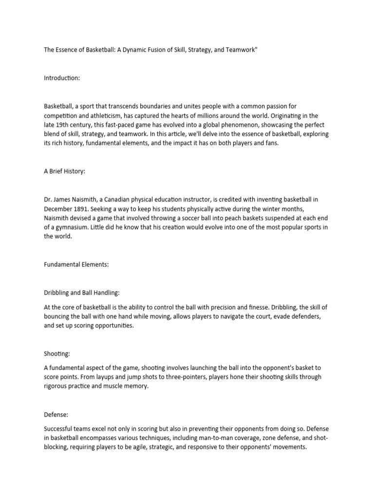 The Essence of Basketball A Dynamic Fusion of Skill, Strategy, and ...