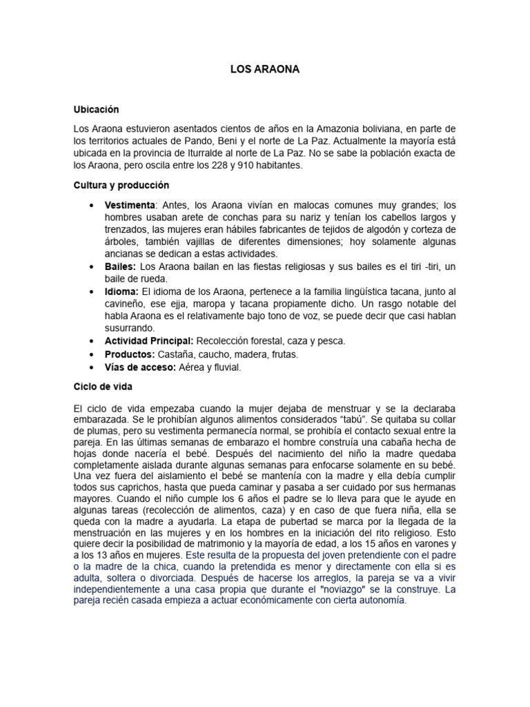 Cultura y vida de los Araona en Bolivia | PDF