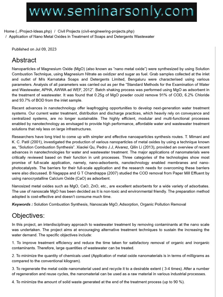 Nano MgO for Wastewater Treatment | PDF | Nanotechnology | Industrial ...