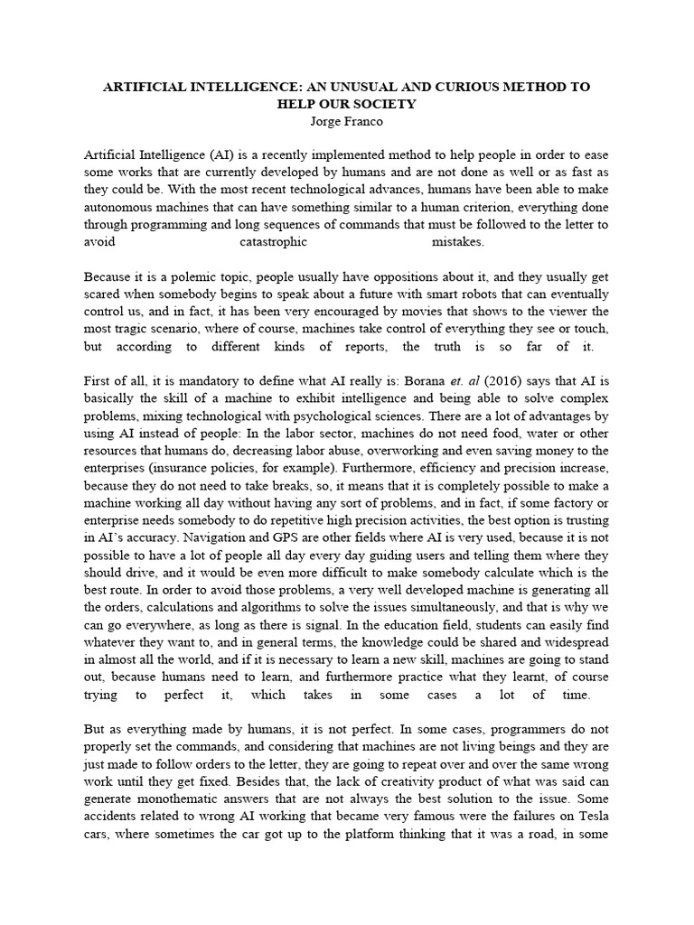 Artificial Intelligence - An Unusual and Curious Method To Help Our Society | PDF | Artificial ...