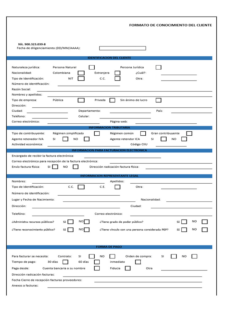 Formulario Conocimiento Del Cliente | PDF