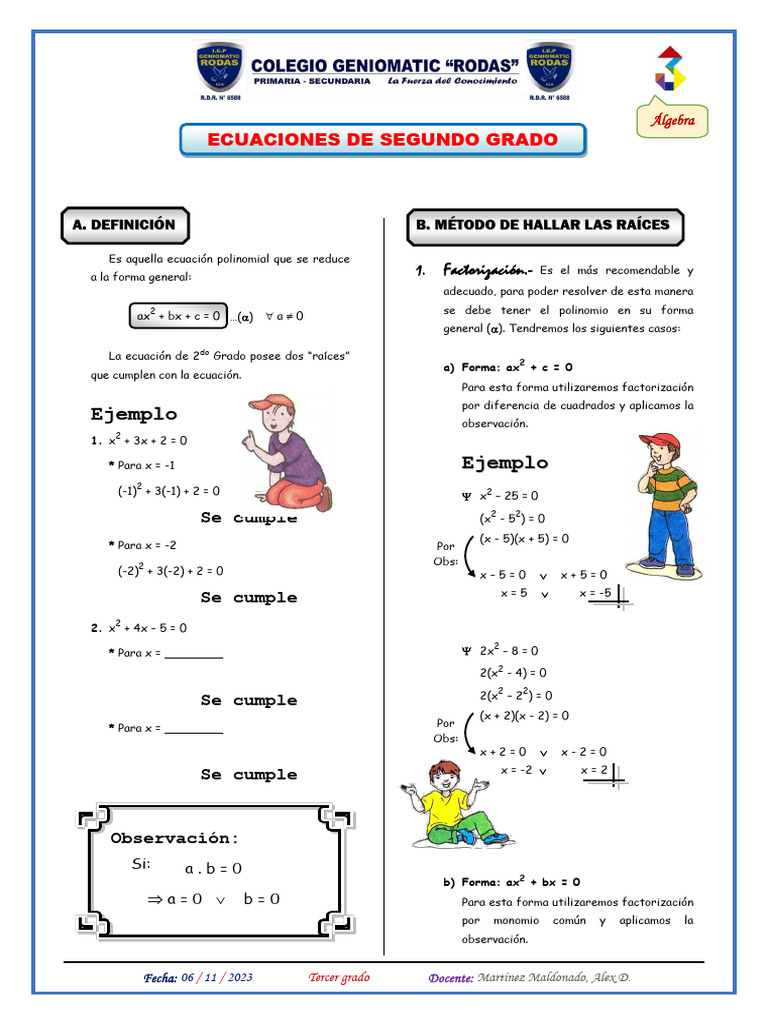 Álgebra 3ro Bim IV Sem_02 Ecuaciones de 2do Grado | PDF | Factorización | Ecuaciones
