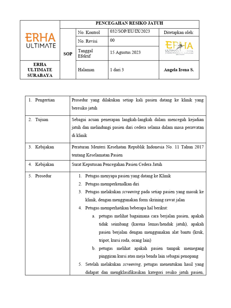 Sop - 032 Pencegahan Risiko Pasien Jatuh | PDF