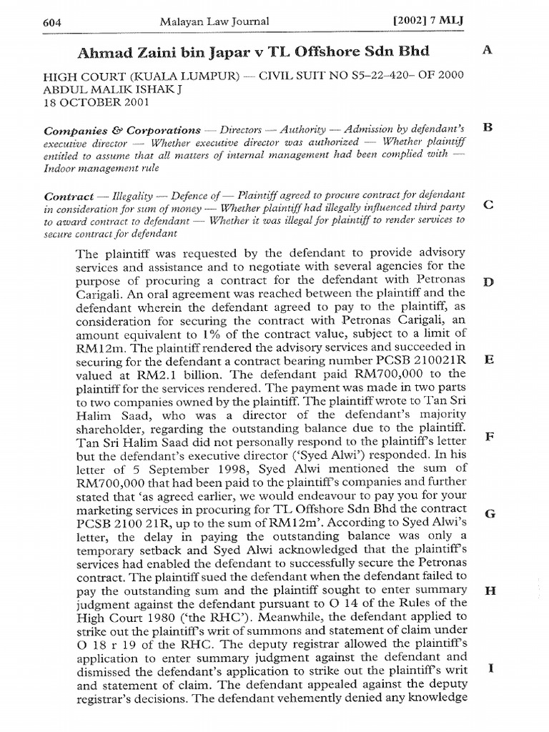 AHMAD ZAINI BIN JAPAR V TL OFFSHORE SDN BHD | PDF