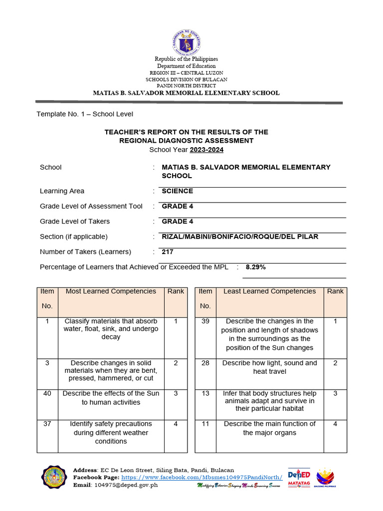 Current-Rda Template Most and Least Grade 4 | PDF
