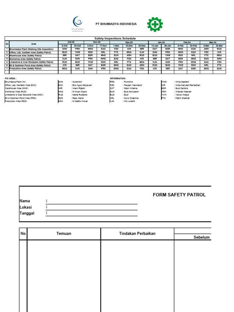 Safety Inspection Schedule - BMA - Rev1 | PDF
