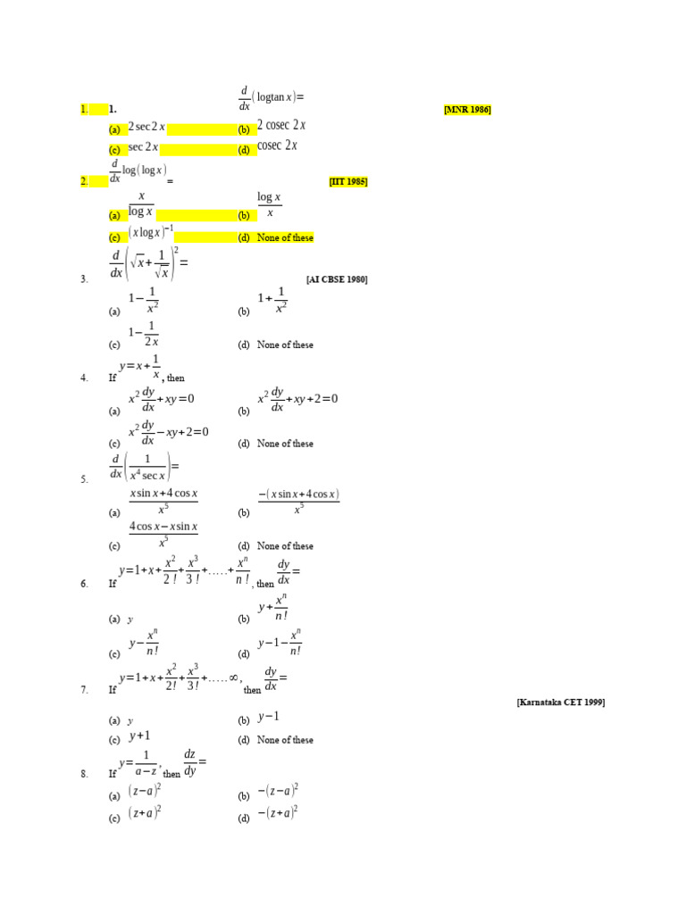Differentiation Practice | PDF | Differential Calculus | Subtraction