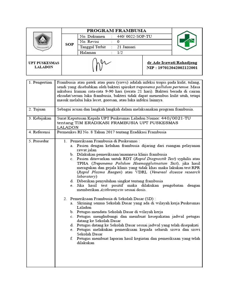 Sop Frambusia Puskesmas Laladon Kab. Bogor.docx | PDF