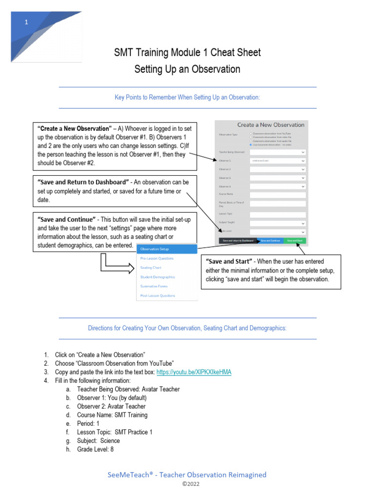 FINAL Cheat Sheet - Training Session 1 Setting Up an Observation | PDF ...
