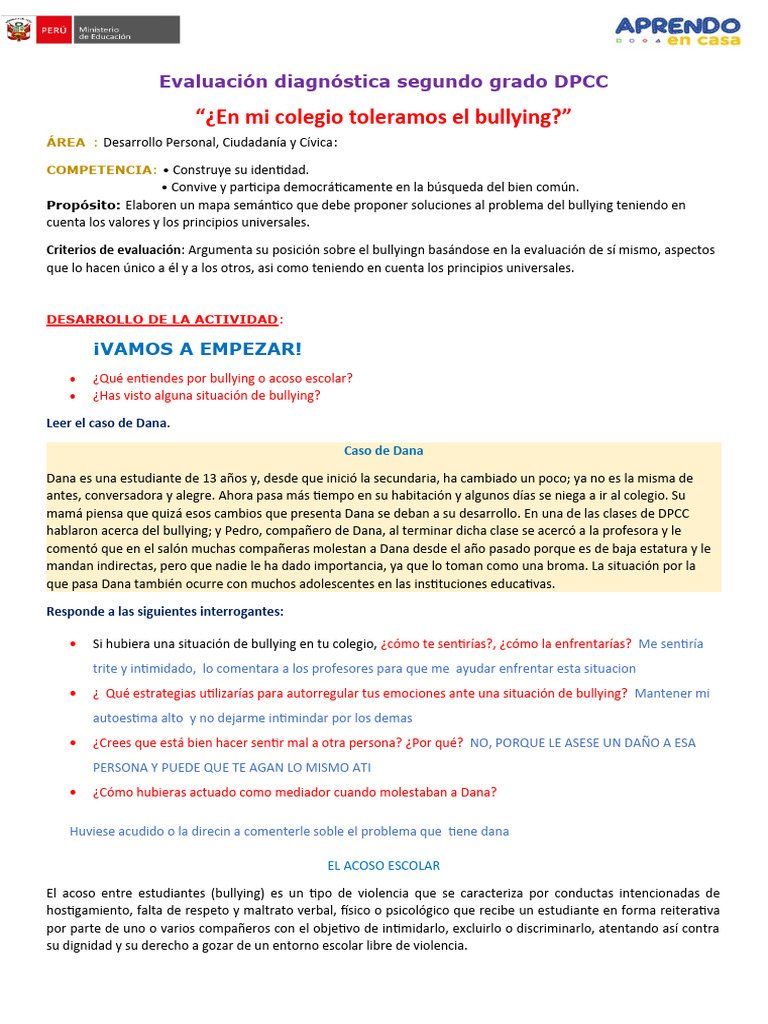 Eval Diag 2 Grado DPCC | PDF | Injusticia | Agresión