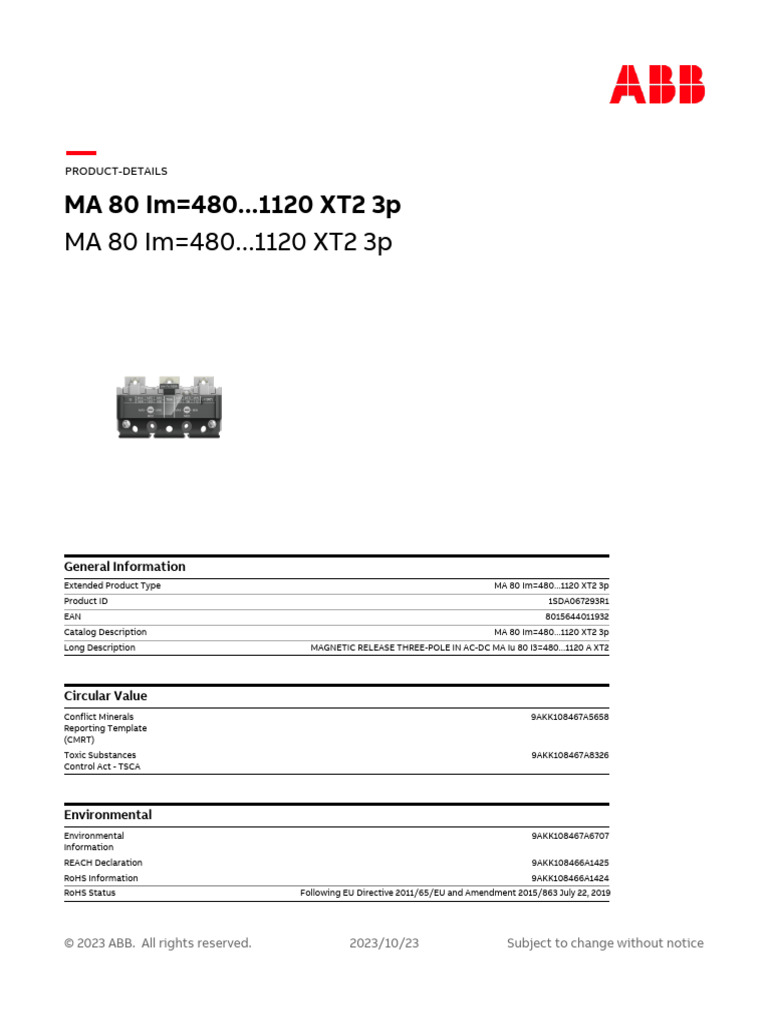 1SDA067293R1 Ma 80 Im 480 1120 xt2 3p | PDF | Power (Physics ...
