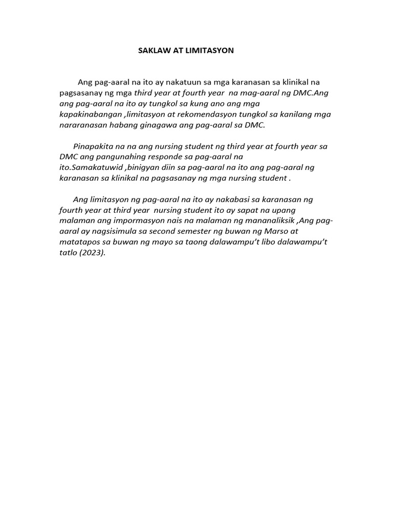 Saklaw at Limitasyon | PDF