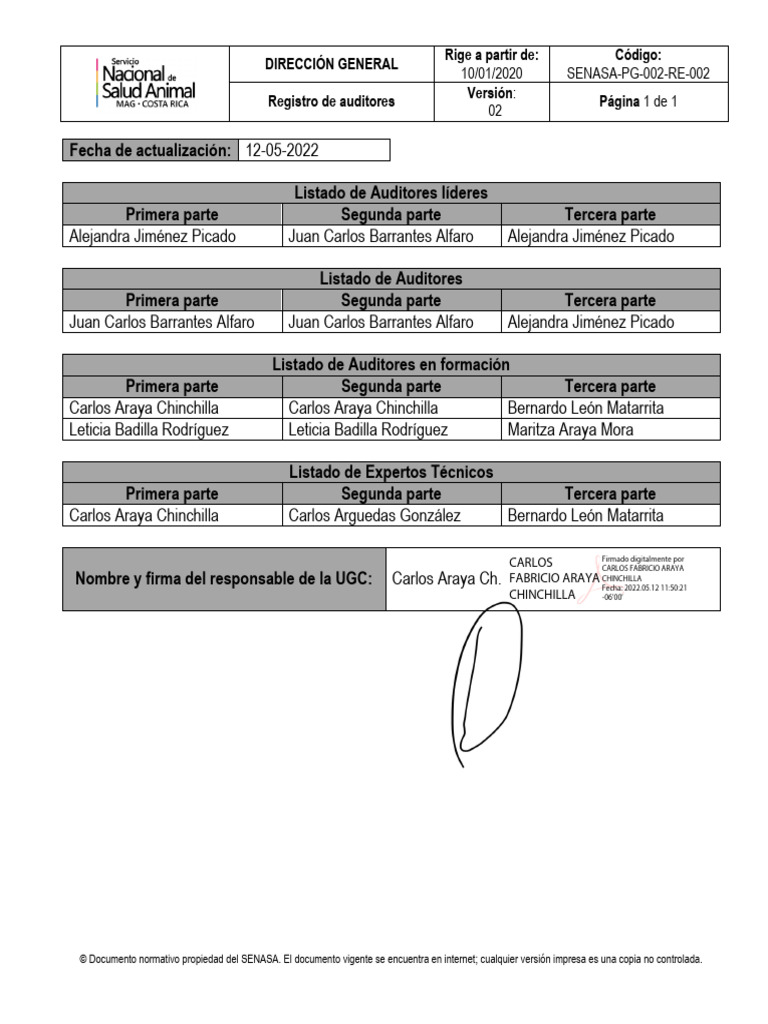 SENASA PG 002 RE 002 V02 Registro de Auditores DAA | PDF