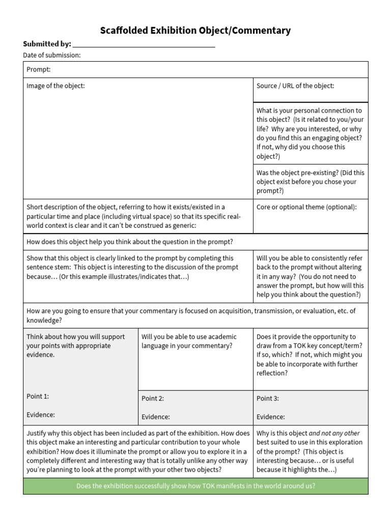 TOK 2025 Exhibition Commentary Template | PDF | Cognition | Cognitive ...