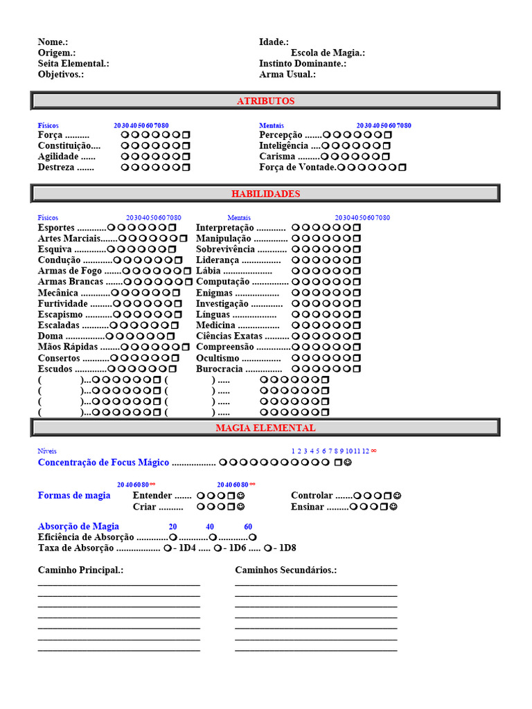 Ficha Elemental World | PDF