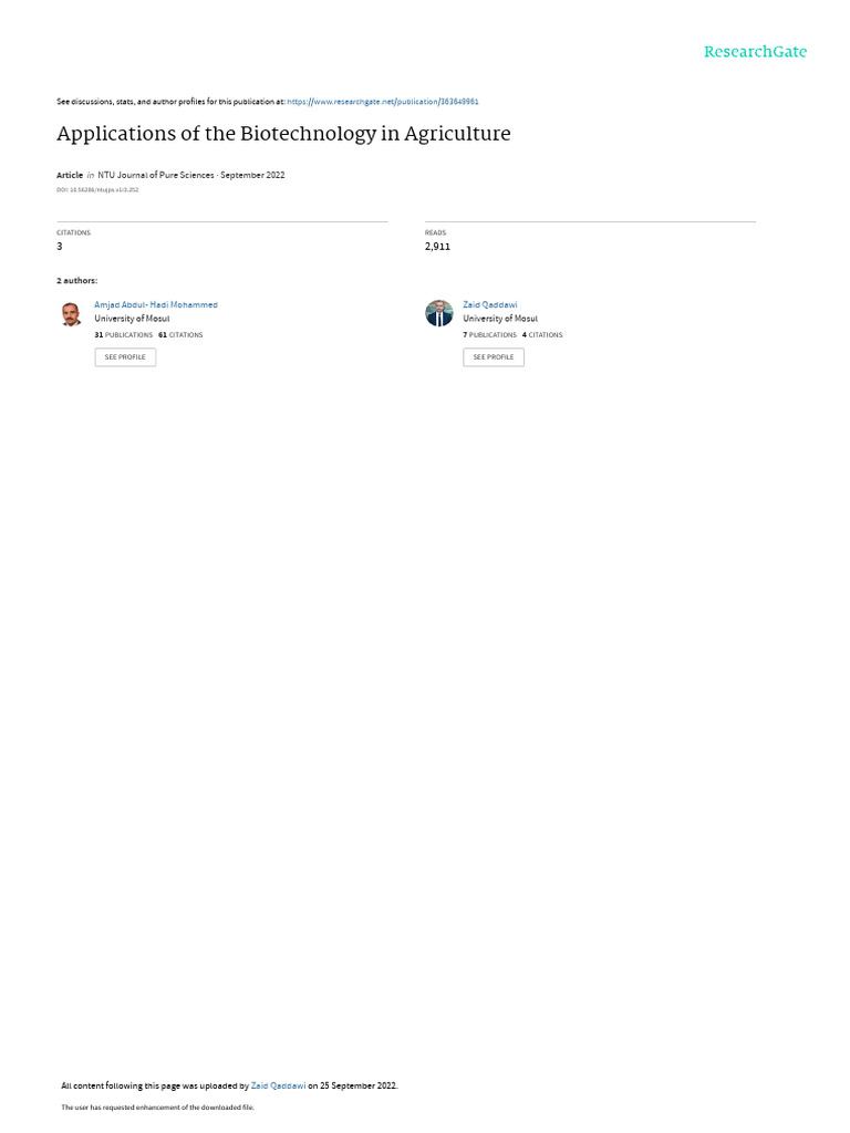 Biotechnology in Agriculture | PDF | Biotechnology | Agriculture