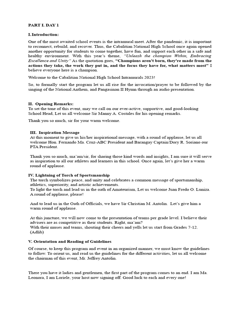 Intrams Script | PDF