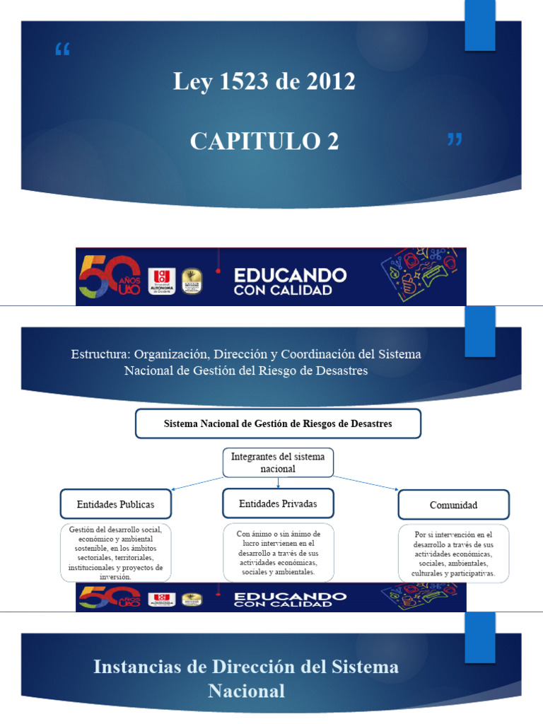 PRESENTACION Ley 1523 de 2012 CAPITULO 2 | PDF | Riesgo | Planificación
