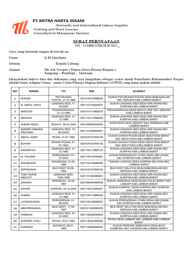 Surat Pernyataan P3mi | PDF
