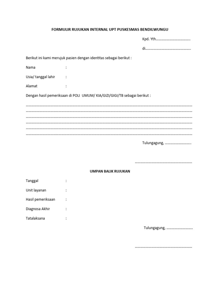 Formulir Rujukan Internal Puskesmas Bendilwungu | PDF