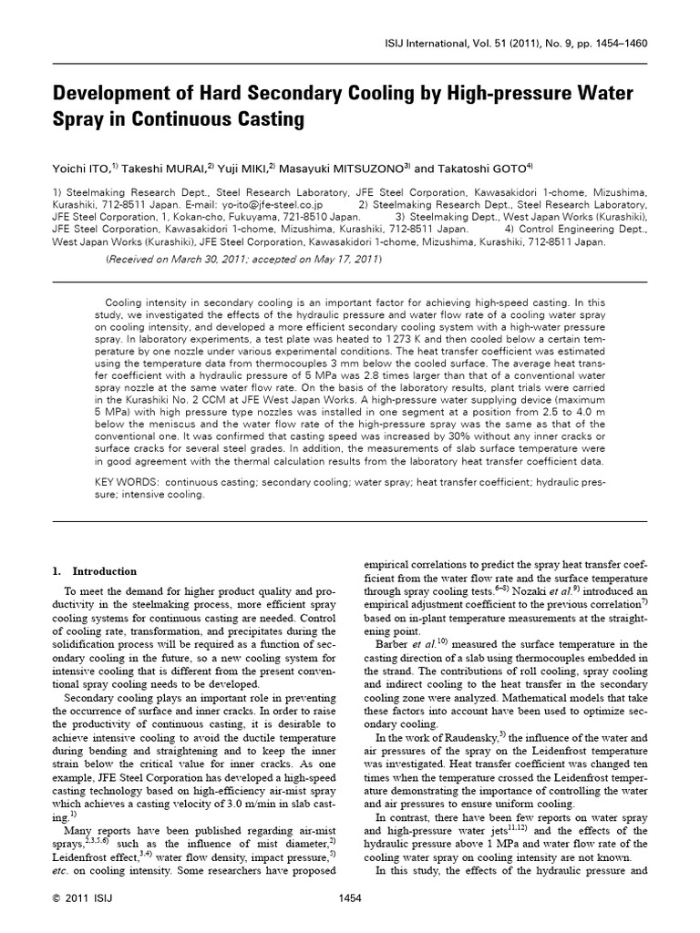 Development of Hard Secondary Cooling by High-Pressure Water Spray in ...