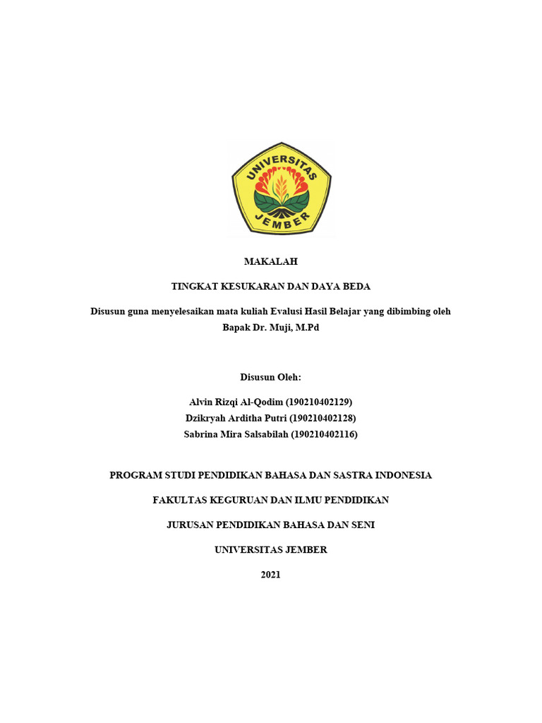 Rumus Daya Pembeda dan Kesukaran Soal | PDF