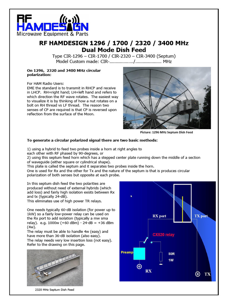 Septum Dish Feed | PDF | Decibel | Telecommunications Engineering