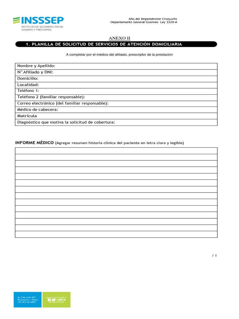 Anexo - Ii - Planilla Solicitud Servicios Atencion Domiciliaria Integral | PDF