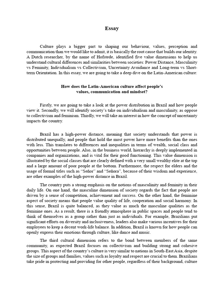 Essay On Hofstede's Cultural Dimension in Brazil | PDF | Psychology ...