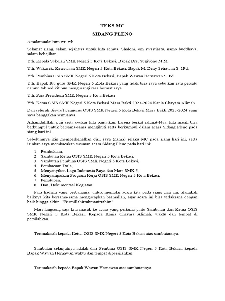 Teks MC Sidang Pleno | PDF
