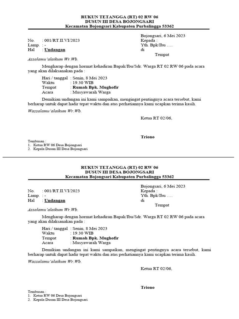 Undangan Rapat RT | PDF