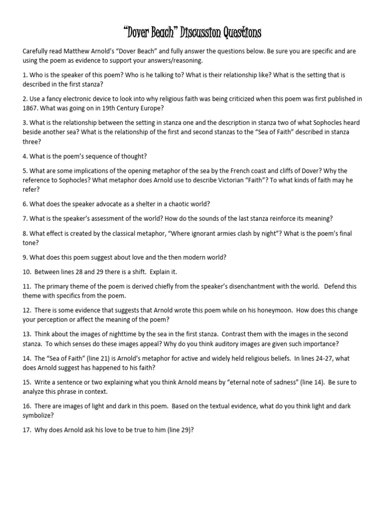 Dover Beach Questions | PDF | Cognition