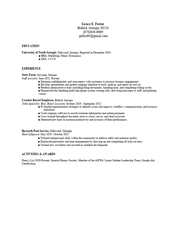 Grace Foster Revised Resume | PDF