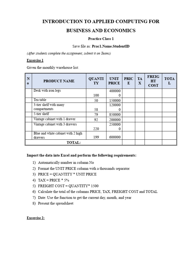 EM2301. Practical Class 1 | PDF | Vietnam