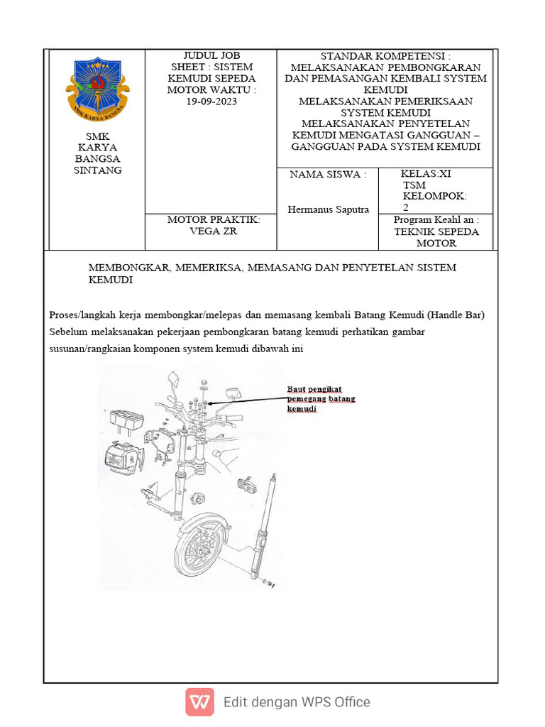 F. JOBSHEET PRAKTEK SISTEM KEMUDI Hermanus Saputra | PDF