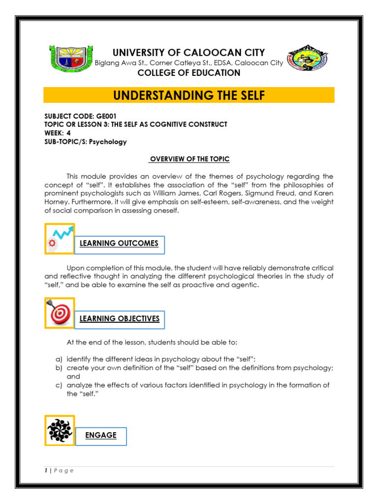 UTS Module 3 - The Self As Cognitive Construct | PDF | Id | Self Esteem
