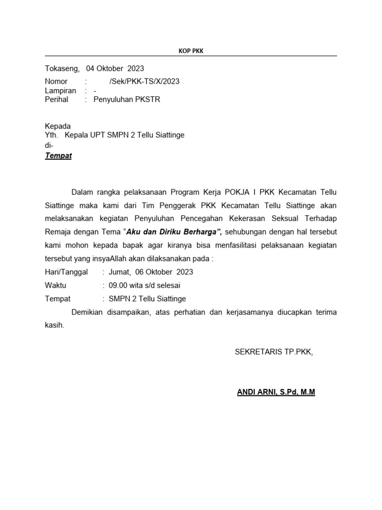 Surat Undangan Penyuluhan PKK | PDF
