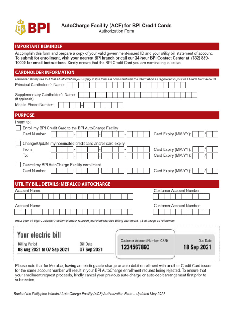 BPI AutoCharge Facility Authorization Form | PDF | Credit Card ...