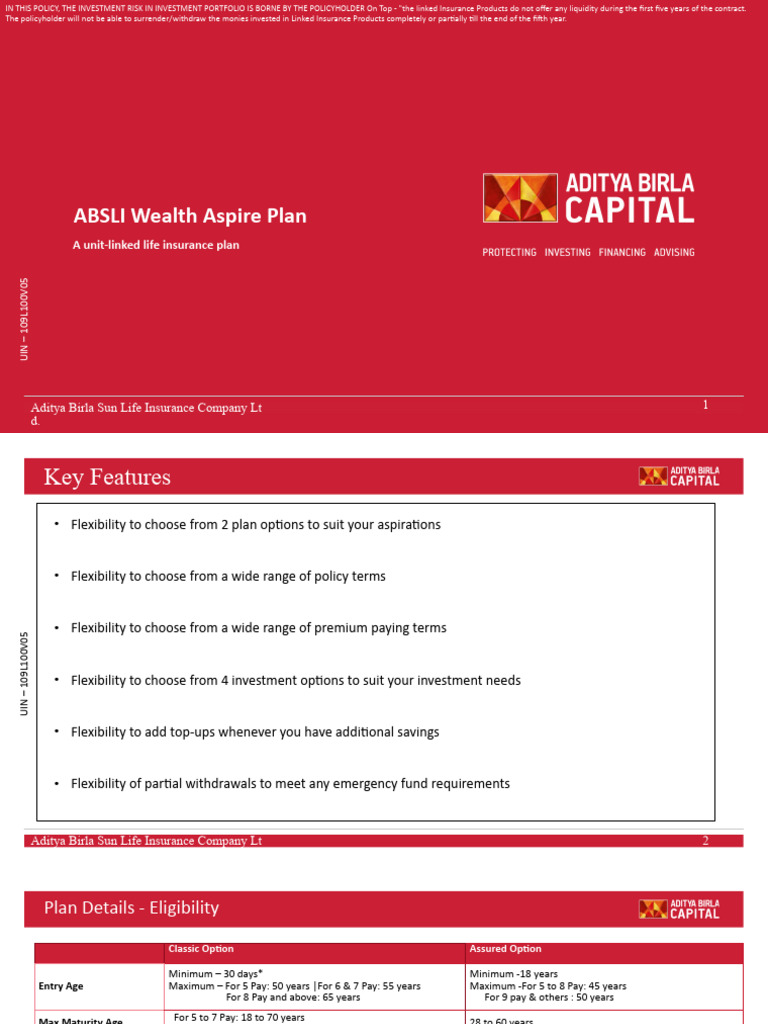 ABSLI Wealth Aspire Plan Presentation | PDF | Insurance | Life Insurance