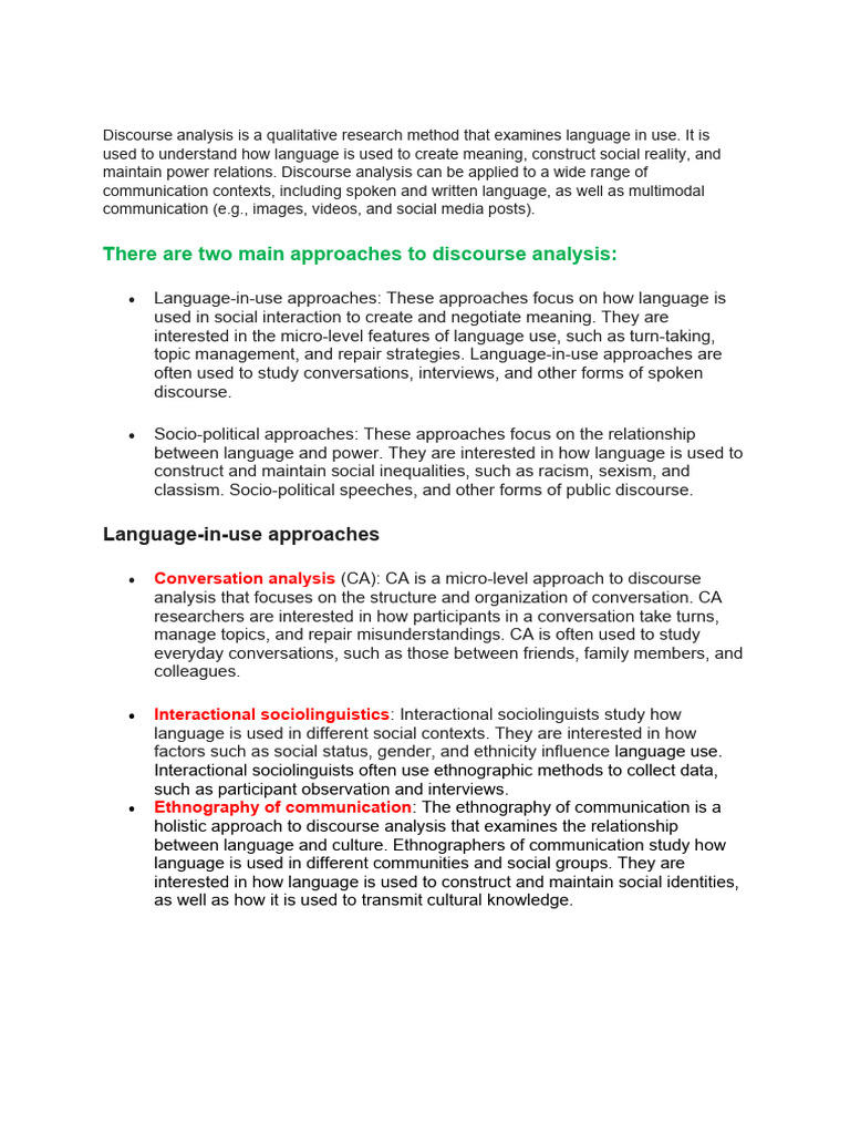 Approaches To Discourse Analysis | PDF | Ethnography | Human Communication
