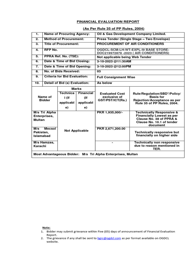 Financial Evaluation Report | PDF | Supply Chain Management | Procurement