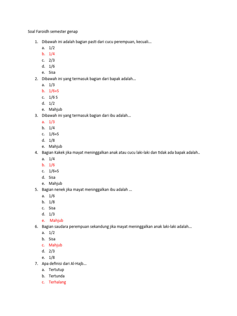 Soal Faroidh Kelas XI 2023 | PDF | Kajian Bahasa Asing