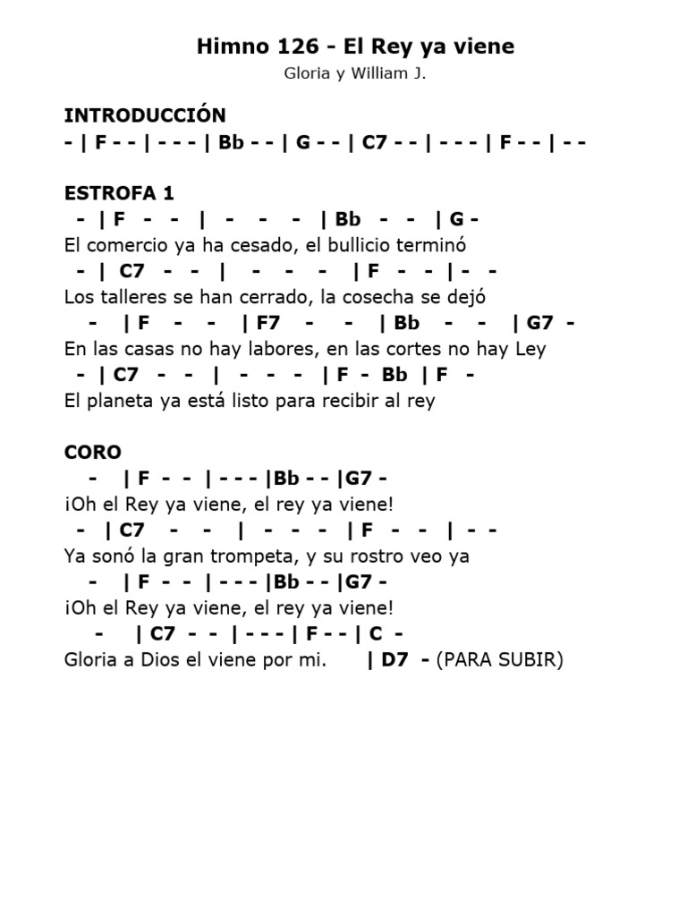 El Rey ya viene - Himno 126 -2tonos | PDF
