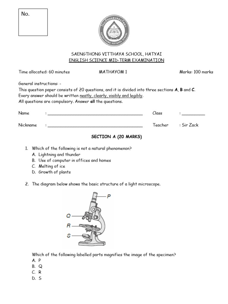 Midterm Mathayom 1 | PDF | Organisms | Chemistry