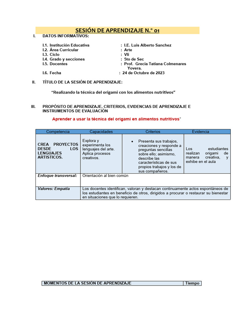 Sesión de Aprendizaje de Arte - 5to de Secundaria | PDF | Aprendizaje ... Sesión de Aprendizaje de Arte - 5to de Secundaria | PDF | Aprendizaje ...