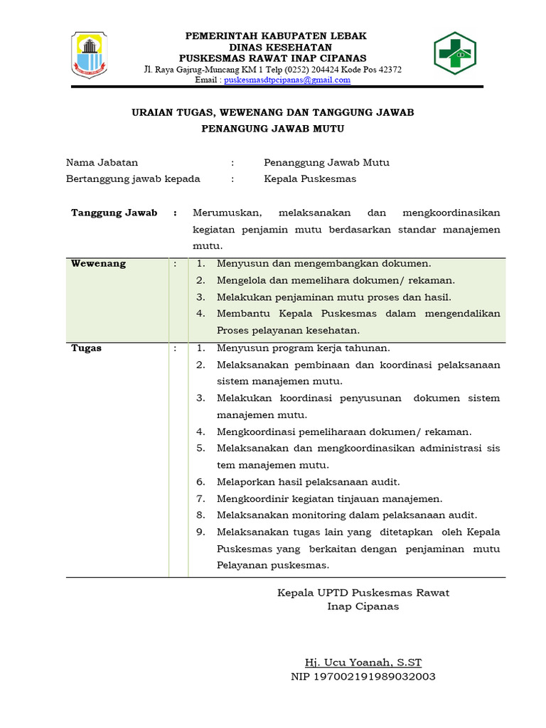 3.1.1 EP 2 Uraian tugas, wewnang dan tanggung jawab penanggung jawab ...